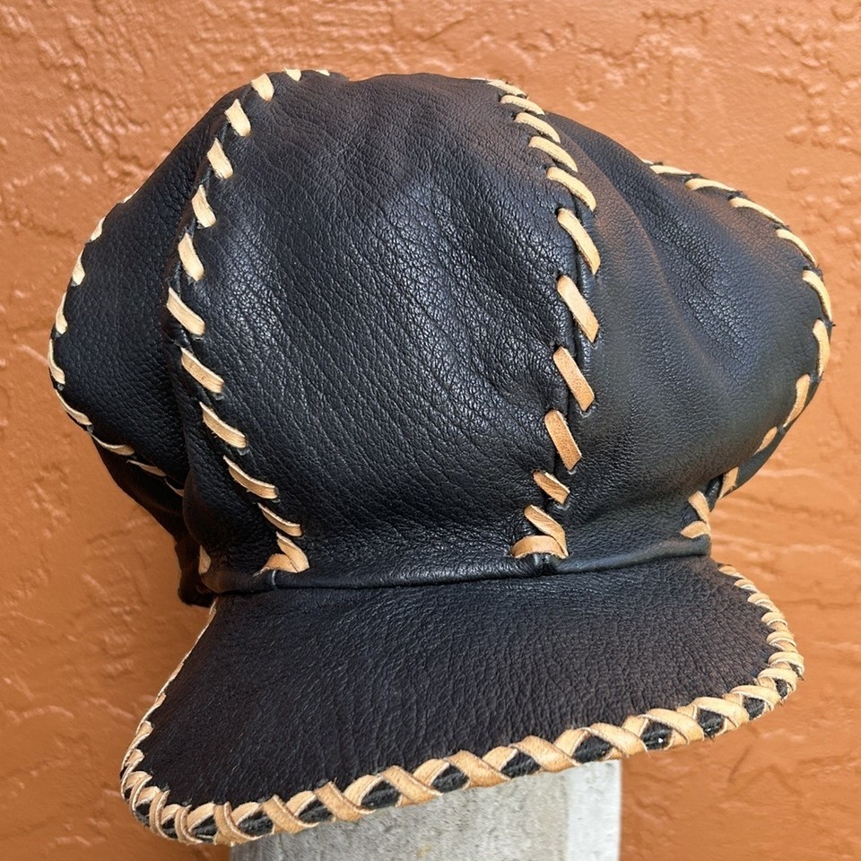 Robert Warner Leather casket Cap Hat North Beach Custom Black ...
