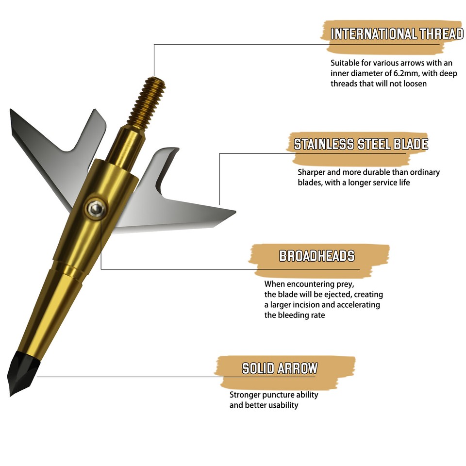 24Pc Gold Hunting Broadheads 100Gr Expandable Sharp Blade Crossbow Tips ...
