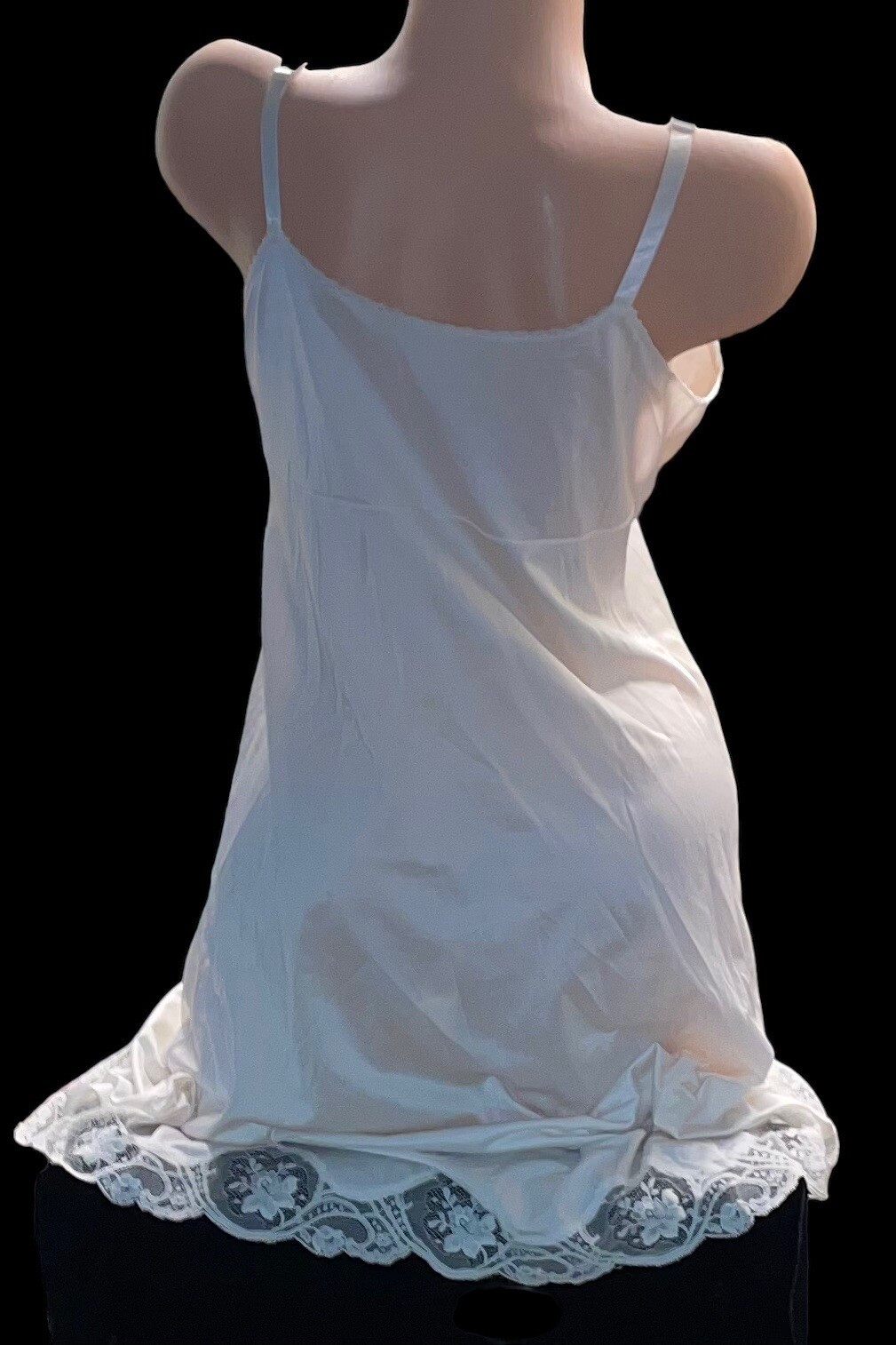 ShadowLine Vintage White Satin Nylon Wide Lace Hem Full Slip Womens 34 ...