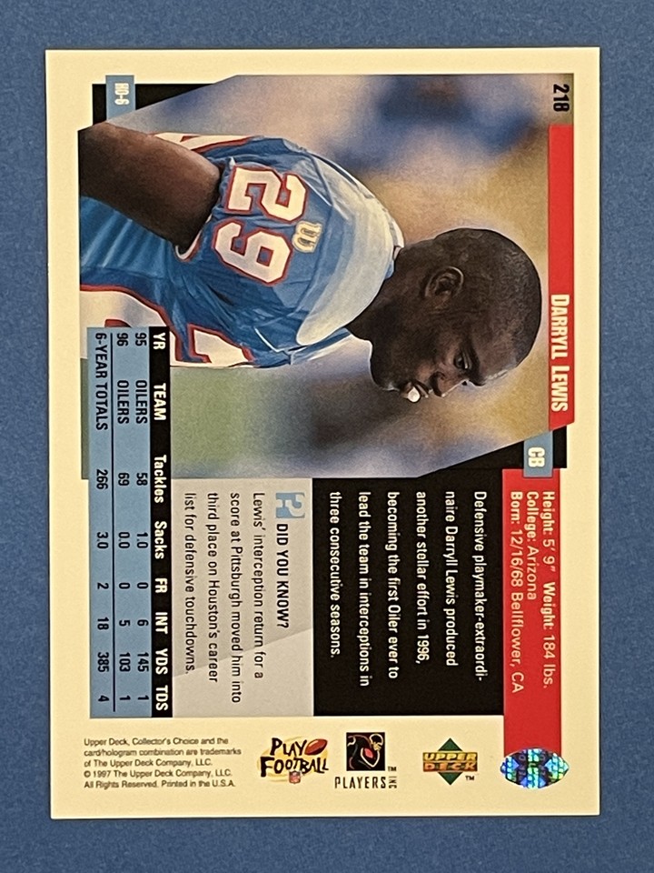 Darryll Lewis 1997 Upper Deck Collector's Choice Base #218 | eBay