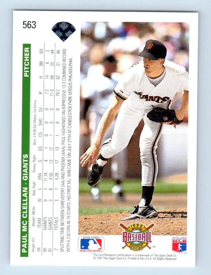 1992 Upper Deck Paul McClellan San Francisco Giants #563 | eBay
