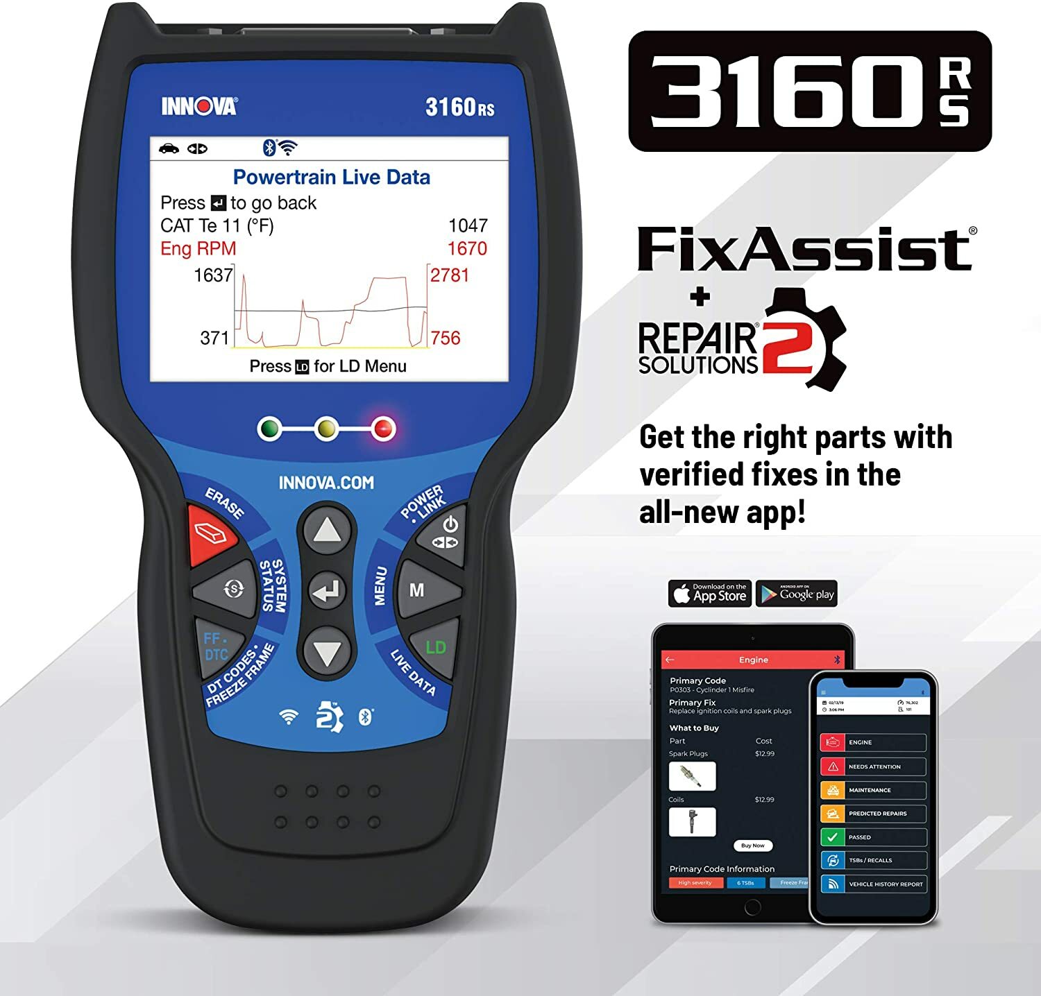 INNOVA 3160RS SCANNER DIAGNOSTIC SCAN TOOL CODE READER OBD2 ABS SRS ...