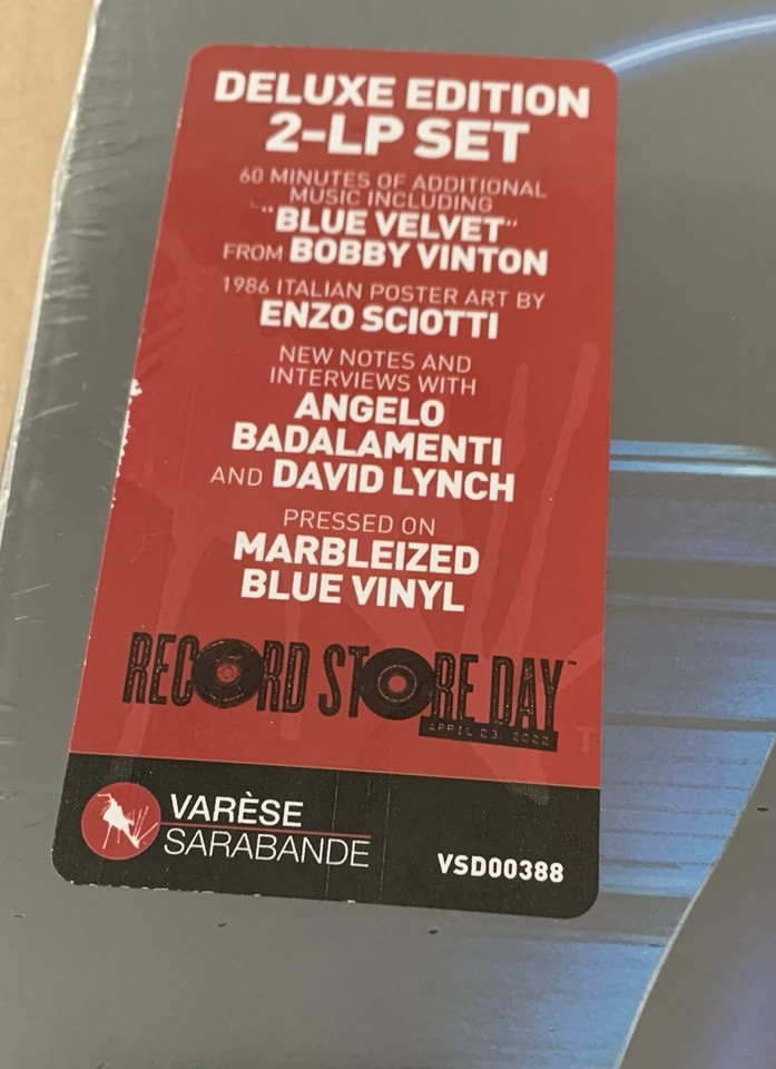 Blue Velvet original soundtrack 2022 RSD Deluxe Edition Blue Vinyl New ...
