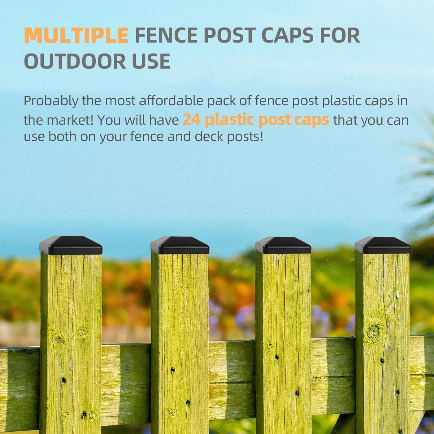 24 Pack Wood Fence Post Caps - Durable Plastic Water-Proof and UV-Proof ...