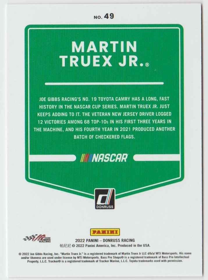 2022 Donruss NASCAR Red #49 Martin Truex Jr. CAR /299 | eBay