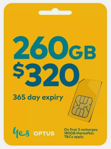 Australia Optus $320 SIM Card Prepaid Start-Up Kit 260GB Data 365 Day ...