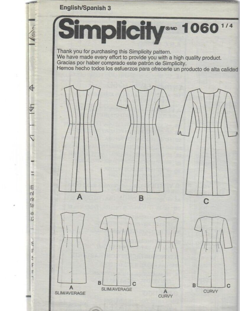 Simplicity 1060 Misses Amazing Fit Dresses Sewing Pattern 10-18 Slim ...