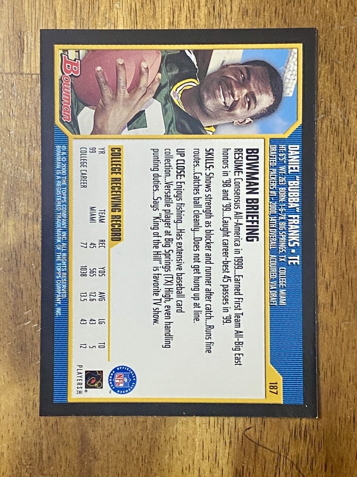 2000 Bowman Football Card #187 Bubba Franks Rookie | eBay