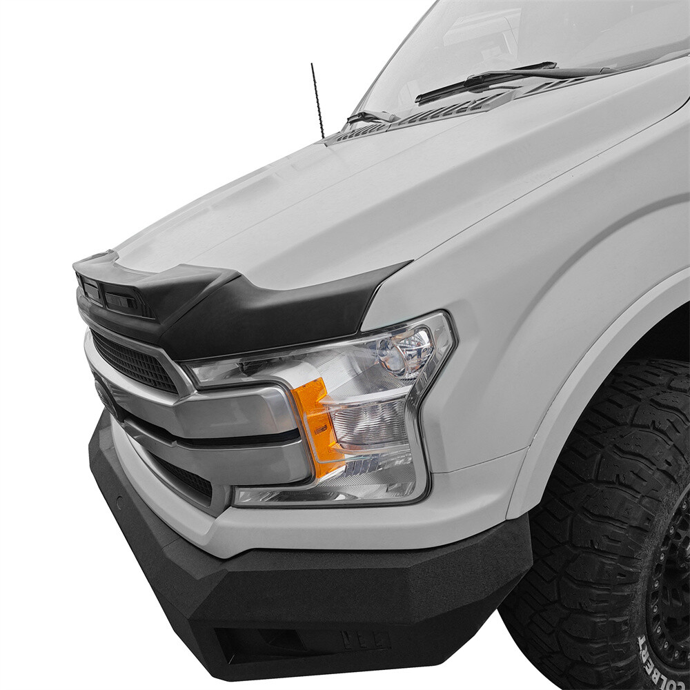 Black Front Hood Protector Stone Guard w/ Amber Lights for 2015-2020 ...