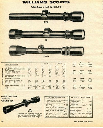 1974 Print Ad of Williams Rifle Scopes Twilight Models 2.5x20 4x32 3 ...