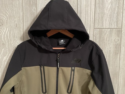 New Balance Full Zip Softshell Stretch Black/Green Hooded Jacket Men’s ...