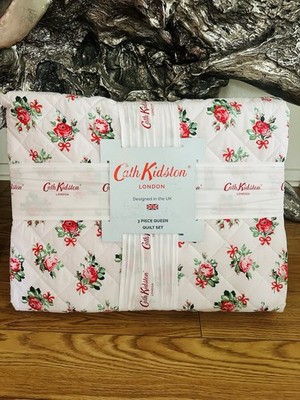Cath Kidston London 3pc QUEEN Quilt & Sham Set Cottage Rose and Bows ...