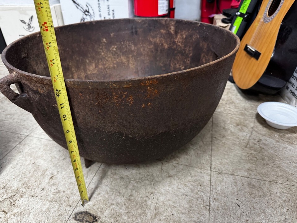 Large Cast Iron Cauldron Antique 12" deep x 25" wide Witches Pot 3 ...