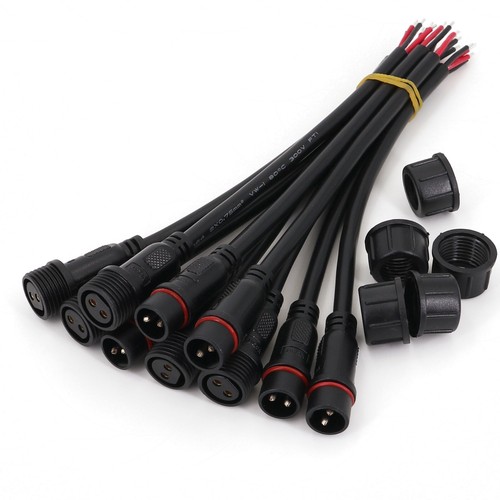 5Pairs Black 2Pin Waterproof IP65 18AWG LED Strip 20cm Wire Cable ...