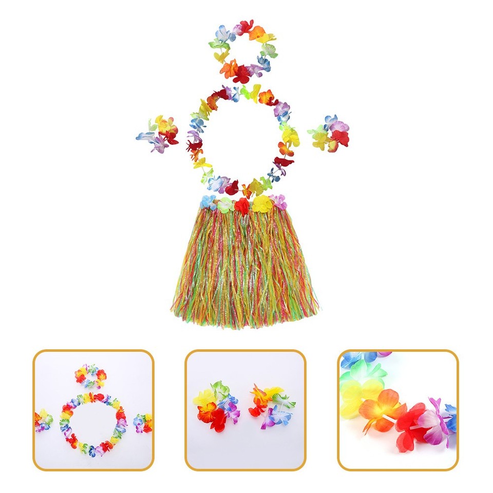 Hawaiian Skirt Colorful Plastic Luau Party Costume Photo Prop Kit | eBay UK