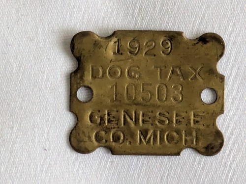 ANTIQUE Vintage 1929 DOG TAX License Tag Registration GENESEE COUNTY ...