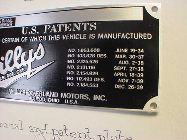 Willys & Overland Jeep data plate Acid Etched Aluminum 1934 - 1941 ...