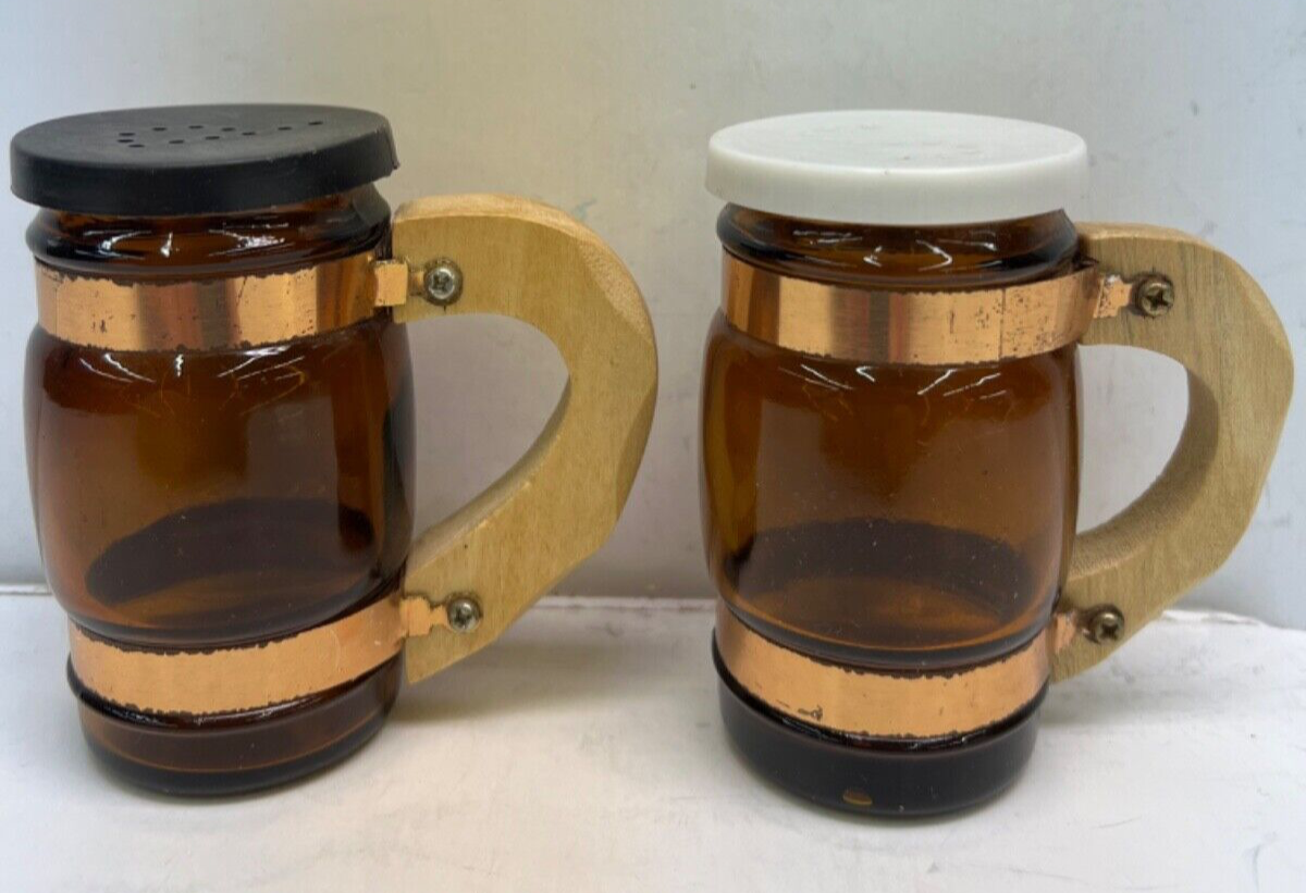 amber glass barrel mug shaped style salt and pepper shakers | eBay