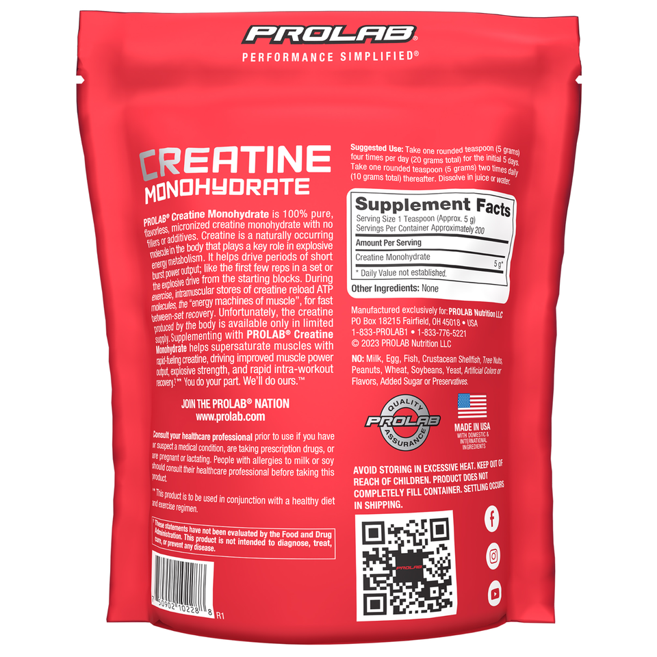 PROLAB Creatine Monohydrate 1000g, Best Micronized Creatine Powder ...