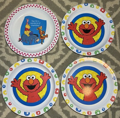 4 Total Winnie the Pooh Elmo Kids Plates Melamine The First Years ...