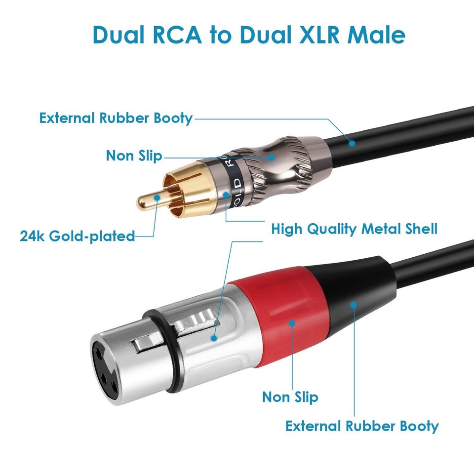 Dual XLR to RCA Stereo Cable, Heavy Duty Dual XLR Female to Dual RCA ...