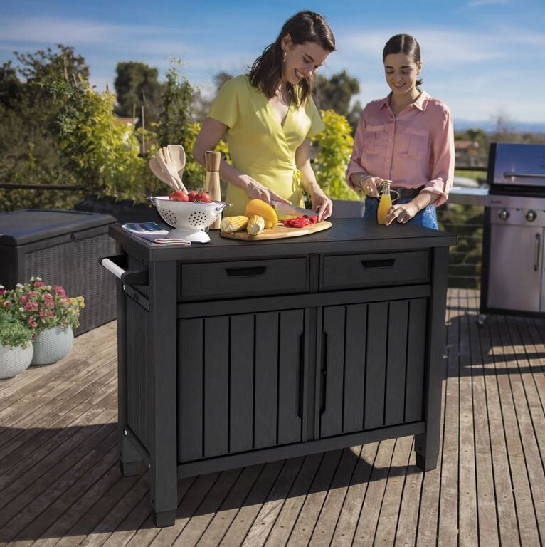 Keter Outdoor Grill Table, Buffet, Entertainment and Storage Cabinet w ...