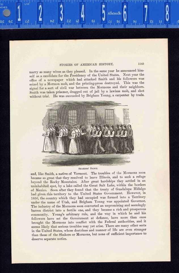 Shakers Religious Group Men & Women Dancing - 1882 Page of American ...
