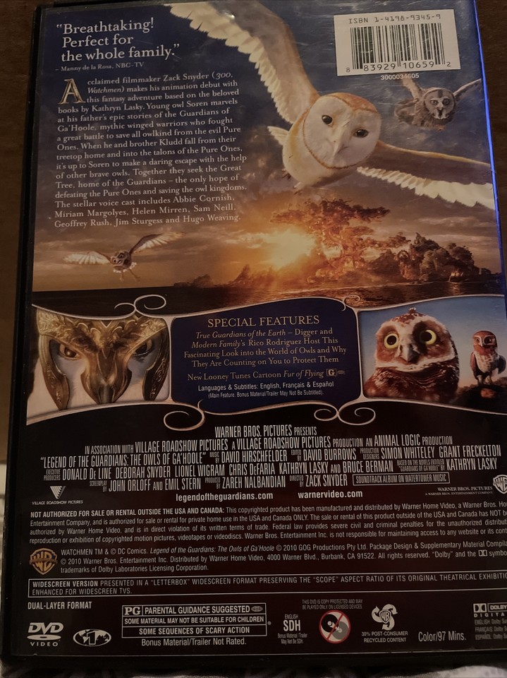 Legend of the Guardians: The Owls of Ga'hoole (DVD, 2010) 883929106592 ...