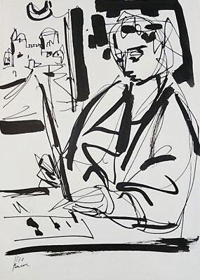YEHUDA BACON (1929-), Ink on Paper, The Artist at Work , Signed | eBay