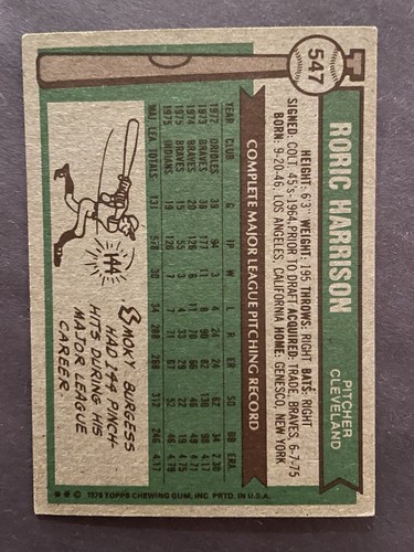 1976 Topps #547 Roric Harrison Cleveland Indians | eBay