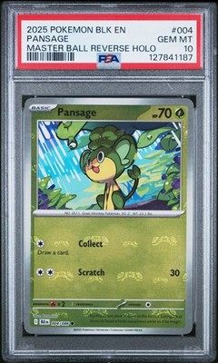 PSA 10 Pansage Master Ball #004 2025 Pokemon Blk En-Black Bolt GEM MT ...
