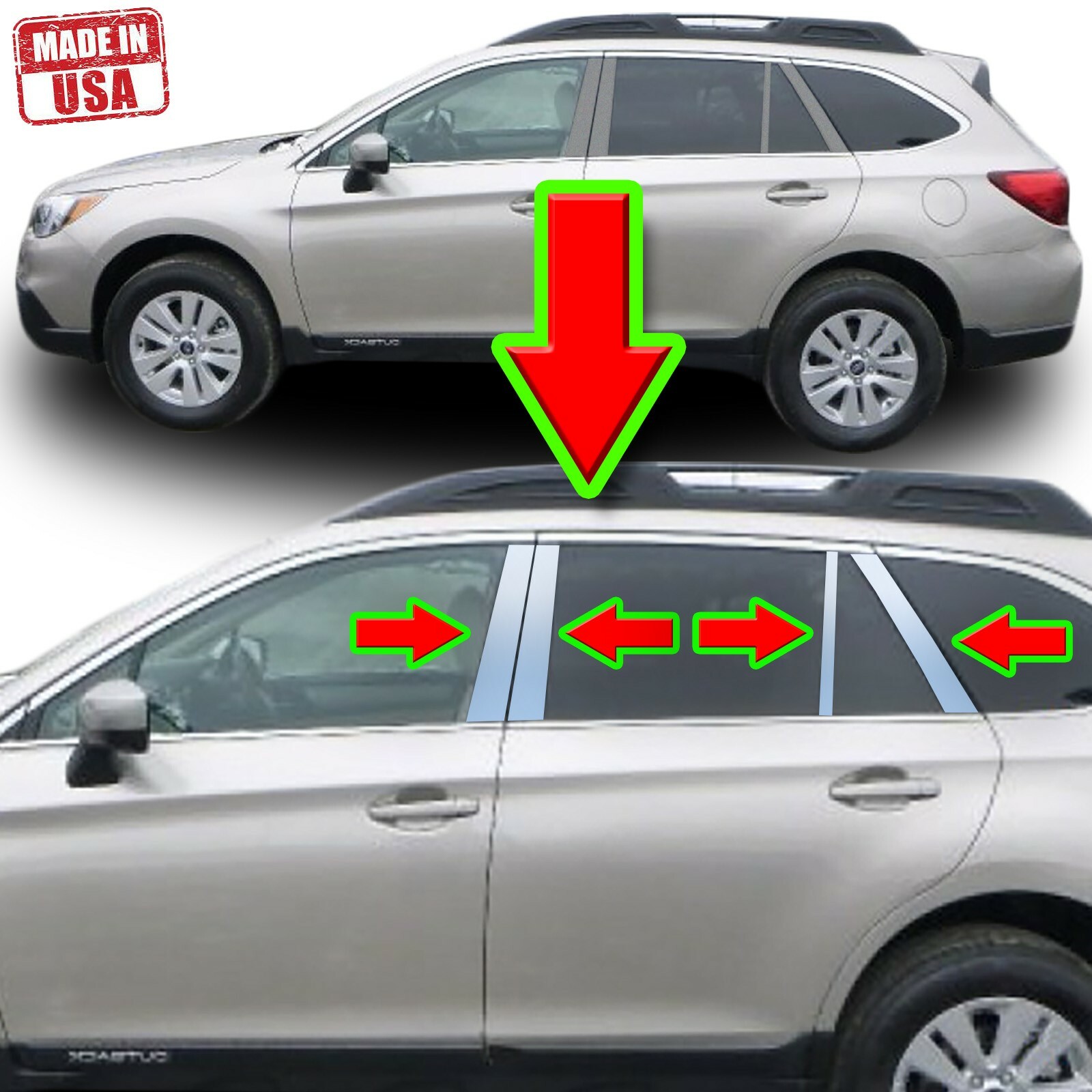 Chrome Pillar Trim for Subaru Outback 10-15 8pc Set Door Cover Mirrored ...