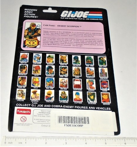 GI G.I. Joe Full Card Back UNCUT (Filecard, File I.D.) FUNSKOOL Desert ...