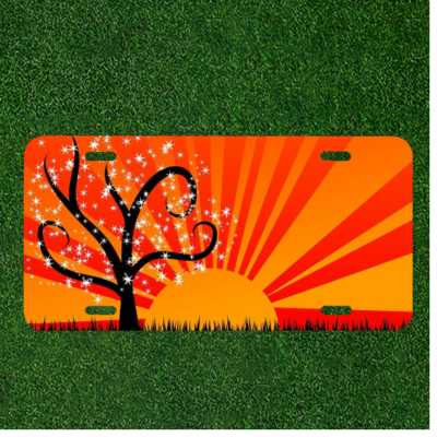 Custom Personalized License Plate Auto Tag With Sparkly Tree Orange ...