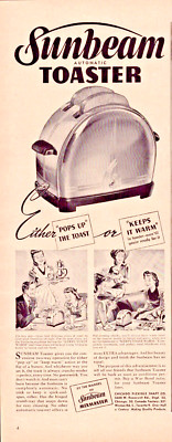 Vintage Print Ad 1944 Sunbeam Automatic Toaster Pops Up or Keeps it ...