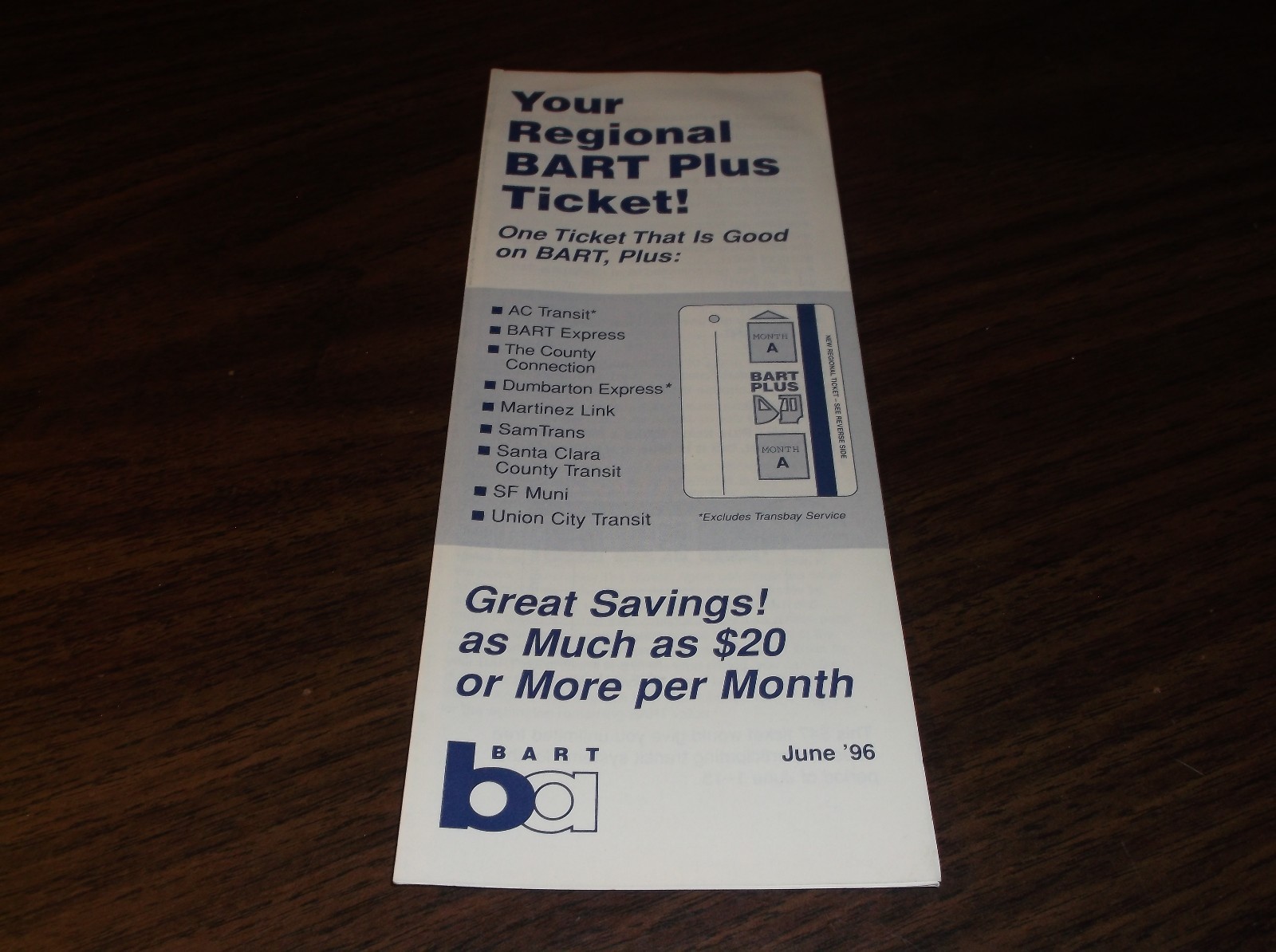 JUNE 1996 BART PLUS TICKET BROCHURE | eBay