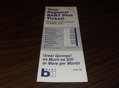 JUNE 1996 BART PLUS TICKET BROCHURE | eBay