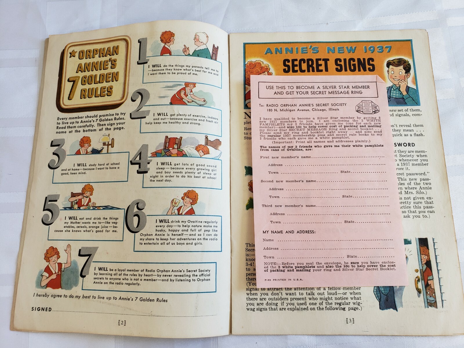 1937 RADIO LITTLE ORPHAN ANNIE'S SECRET SOCIETY BOOKLET AND MAIL IN ...
