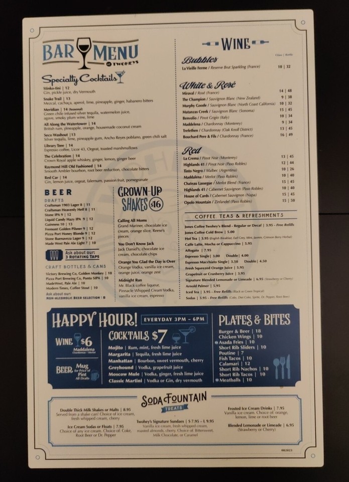 TWOHEYS Restaurant Menu, Larger Size | eBay