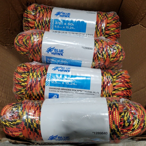 *4PACK* Blue Hawk 3/8" Diamond-Braided 50ft Polypropylene Rope | eBay