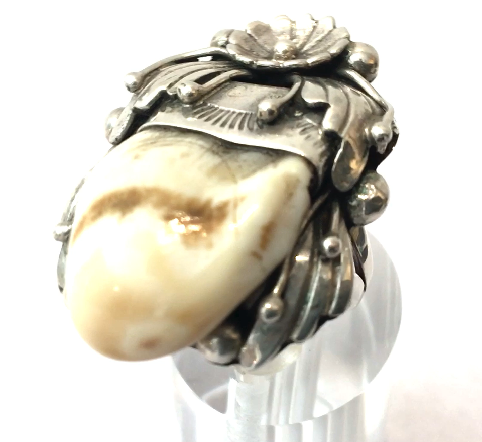 Vintage Richard Begay Navajo Sterling Silver Elk Tooth Ring, Size 8.75 ...
