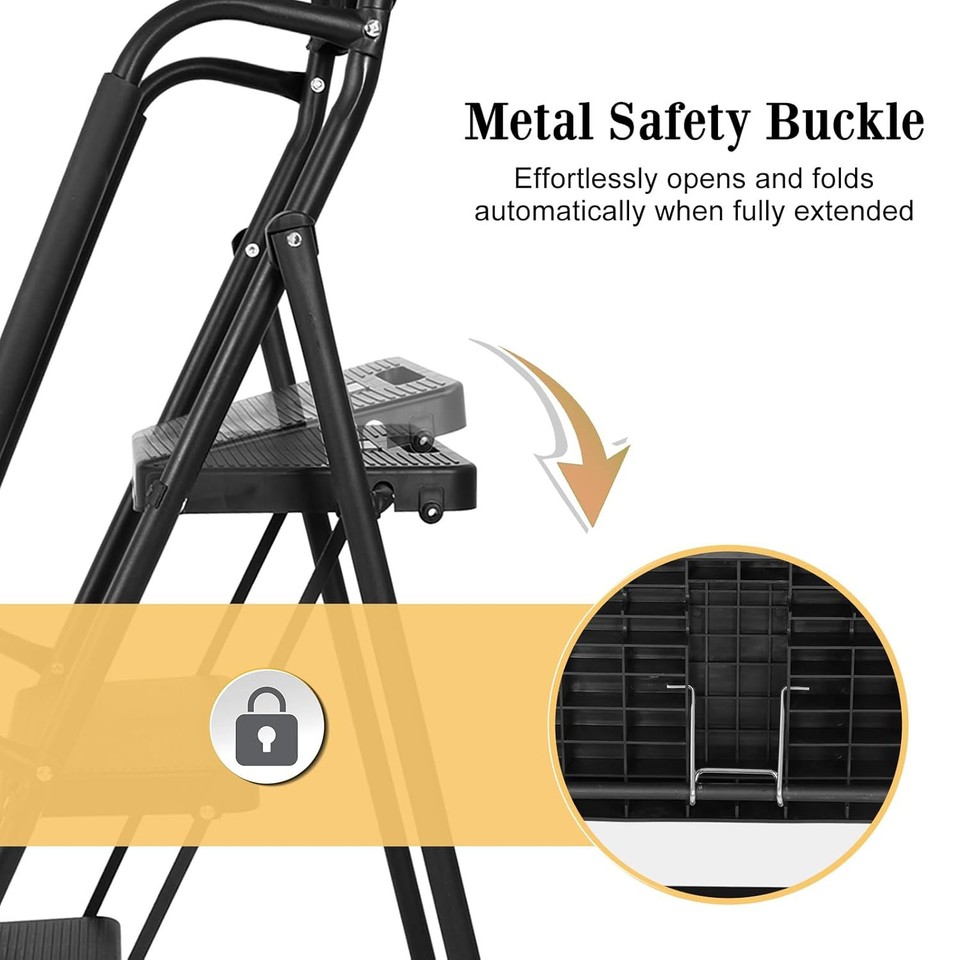 4 Step Ladder+Handrails & Attachable Tool Bag, Folding Step Stool ...