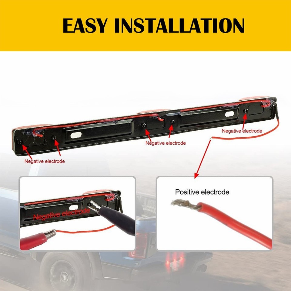 12V Red Stainless LED Rear Clearance ID Marker Light Bar Truck Trailer ...