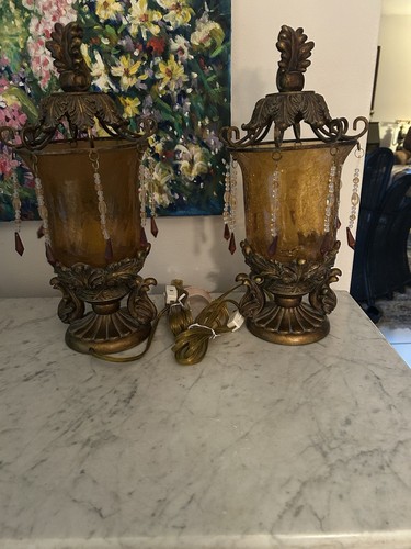 Bombay Company cracked amber glass vintage lamps | eBay