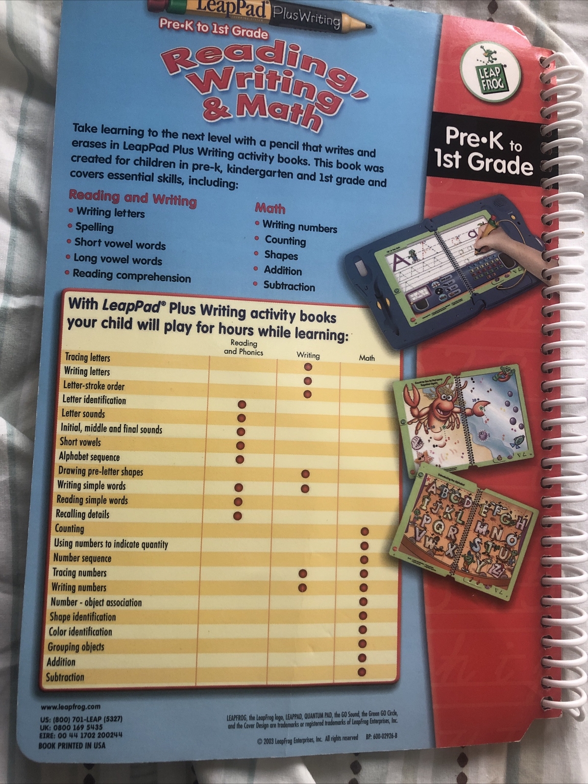 Leap Frog Leap Pad Plus Writing Book Cartridge Reading, Writing, And ...