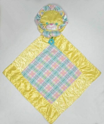 PLAYSKOOL SNUZZLES LION BEAR YELLOW SOFT PLAID BLANKET LOVEY CRINKLE ...