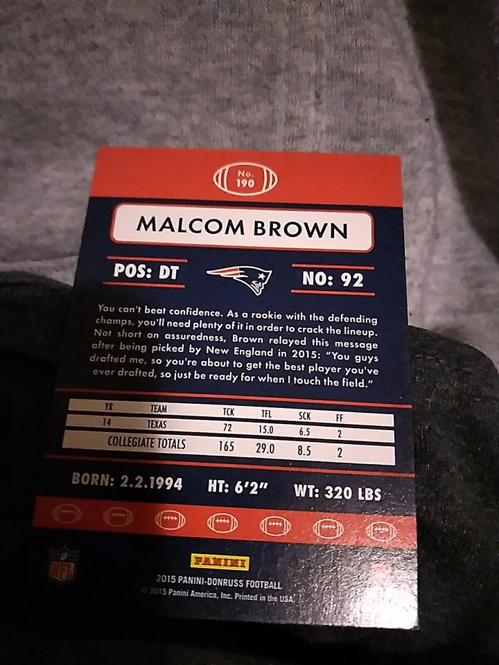 2015 Donruss Malcom Brown #190 New England Patriots card. | eBay