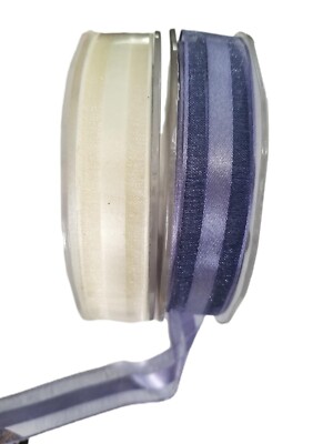50 yds 5/8" Organza Satin Center Ribbon 25 yd ivory & 25 yd lavender ...