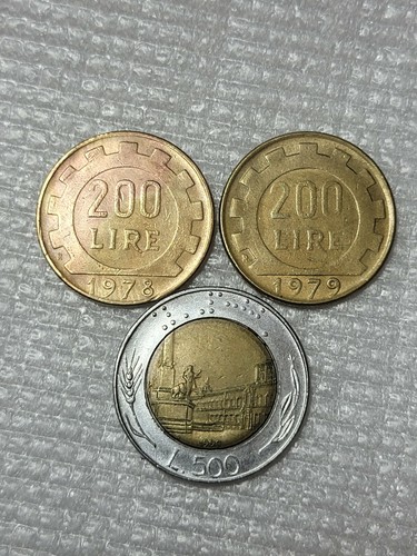 1978 1979 1990 (IT#21) 3(Three) coins Italian L200 L500 Lire Repvbblica ...
