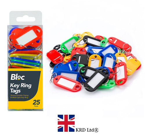 25 x KEYRING TAGS Plastic Colour Key With Paper Inserts Split Rings ...